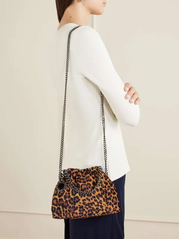 Stella McCartney Falabella Mini Leopard-print Velvet Drawstring Bag