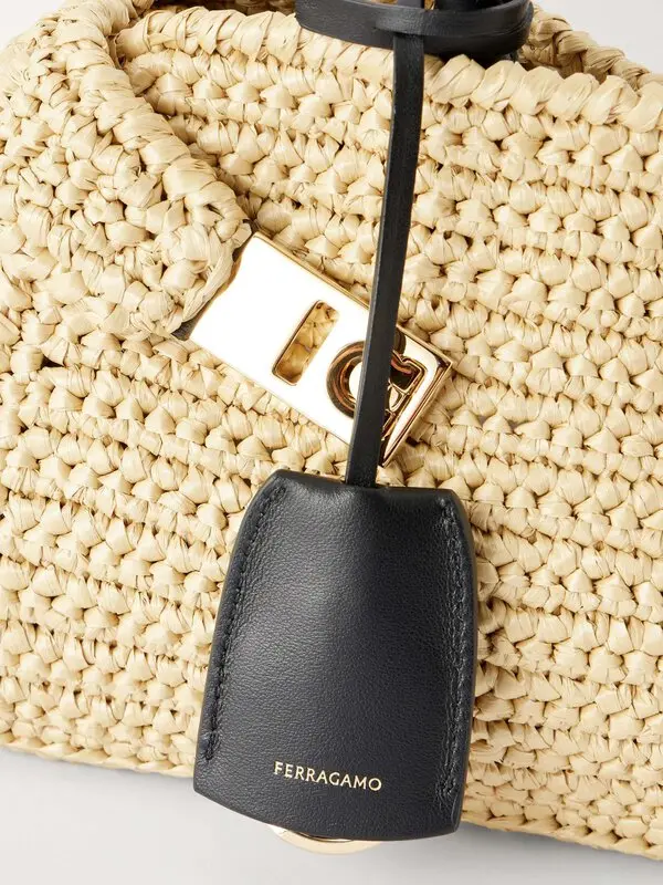 FERRAGAMO Hug Leather-trimmed Raffia Mini Shoulder Bag