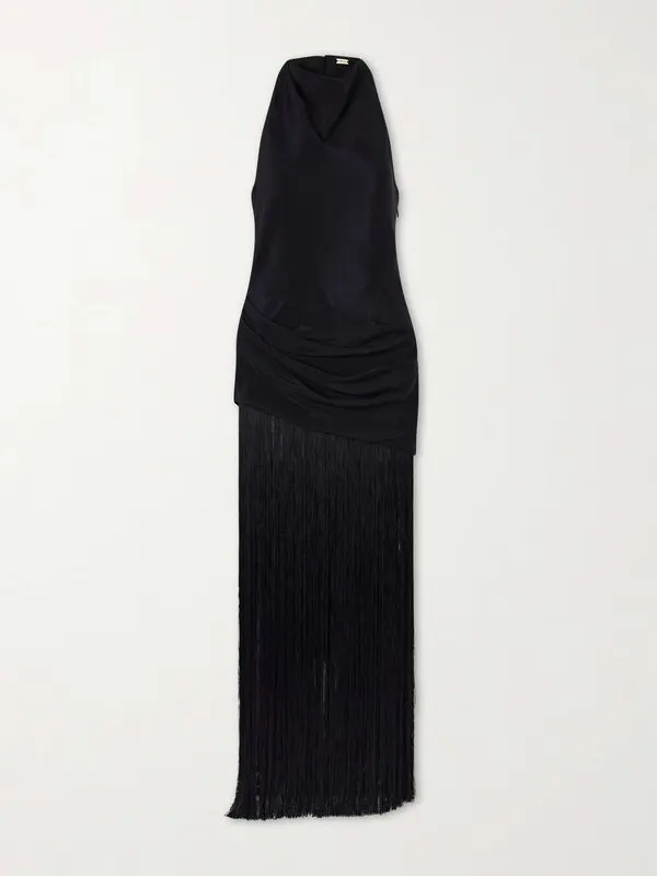 Cult Gaia Noosha Fringed Silk Halterneck Maxi Dress - Black