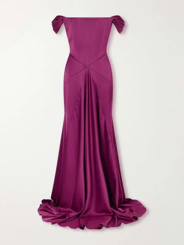 Alex Perry Satin Off-the-shoulder Gown - Purple
