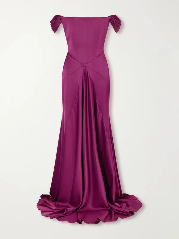 Alex Perry Satin Off-the-shoulder Gown - Purple