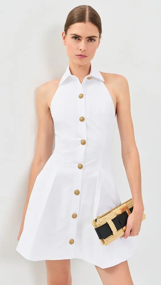 Balmain Buttoned Poplin Mini Dress - Blanc Optique