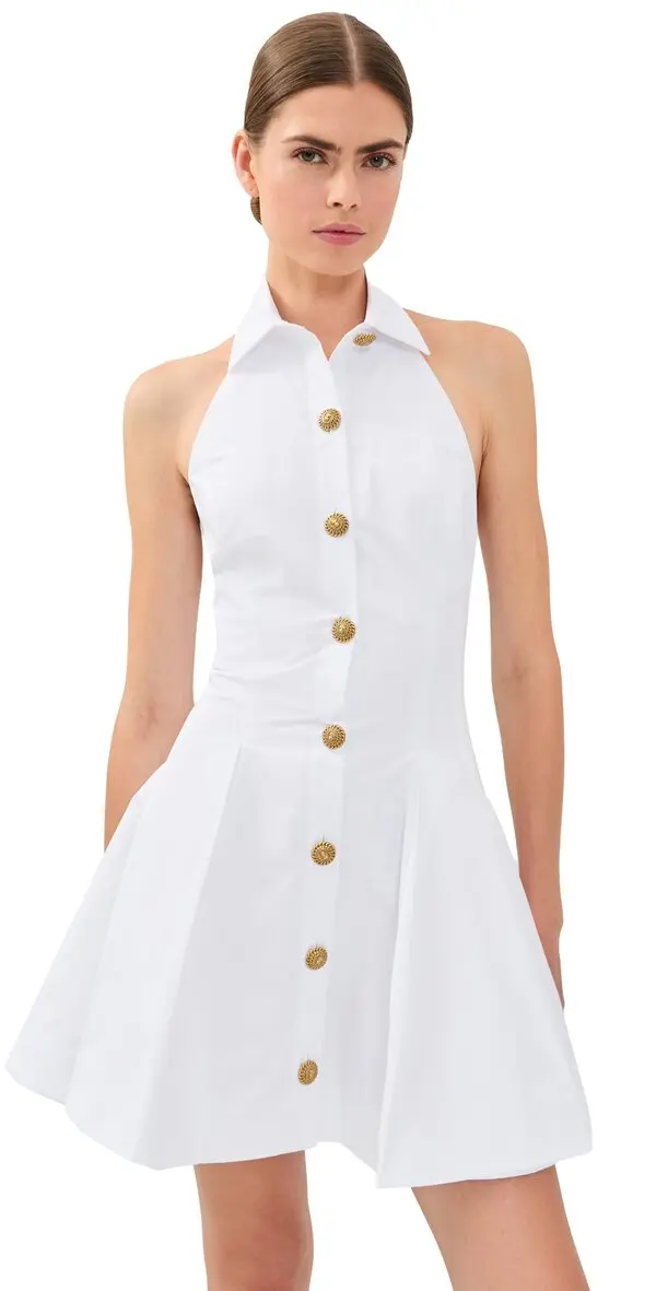 Balmain Buttoned Poplin Mini Dress - Blanc Optique