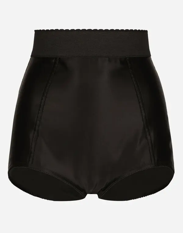 Dolce & Gabbana Silk Satin And Stretch Marquisette High-waisted Panties - Black