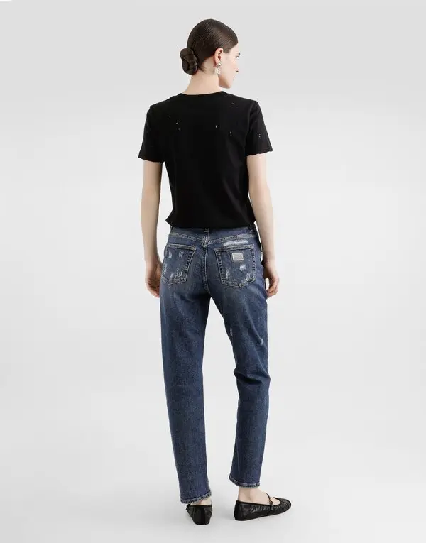 Dolce & Gabbana Distressed Jersey T-shirt With Logo Tag