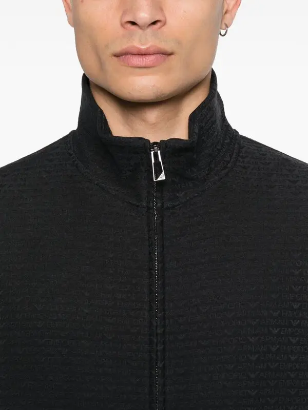 Emporio Armani Cotton Blend Zipped Sweatshirt With Textured Finish
