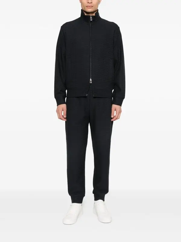 Emporio Armani Cotton Blend Zipped Sweatshirt With Textured Finish