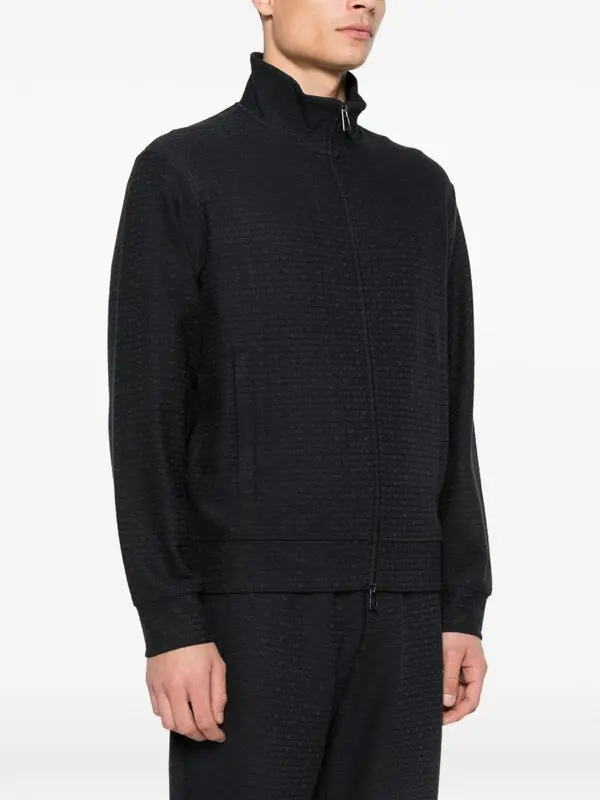 Emporio Armani Cotton Blend Zipped Sweatshirt With Textured Finish