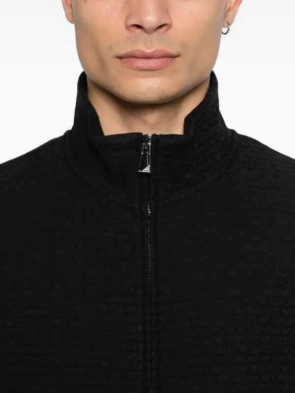 Emporio Armani Allover Logo Textured Full-zip Sweatshirt