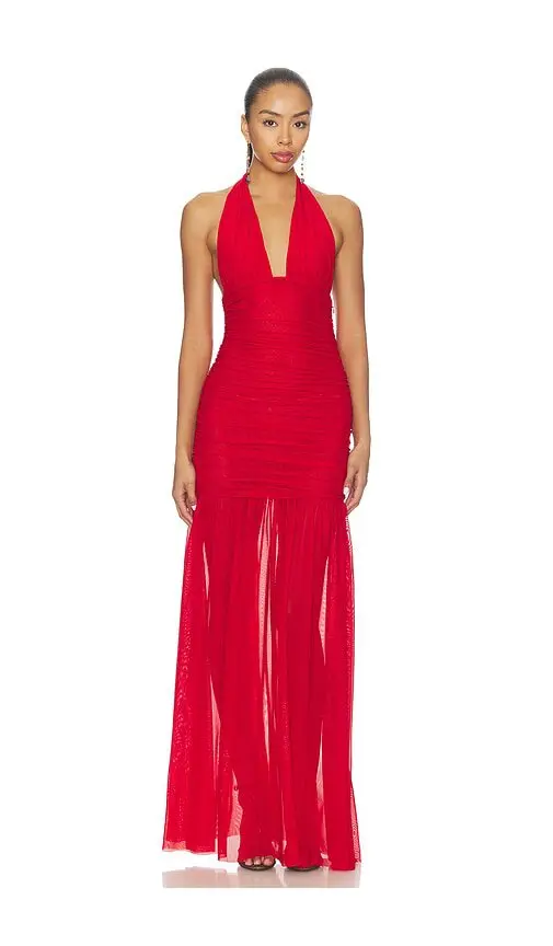 SEROYA Teghan Mesh Dress In Red - Derby Red