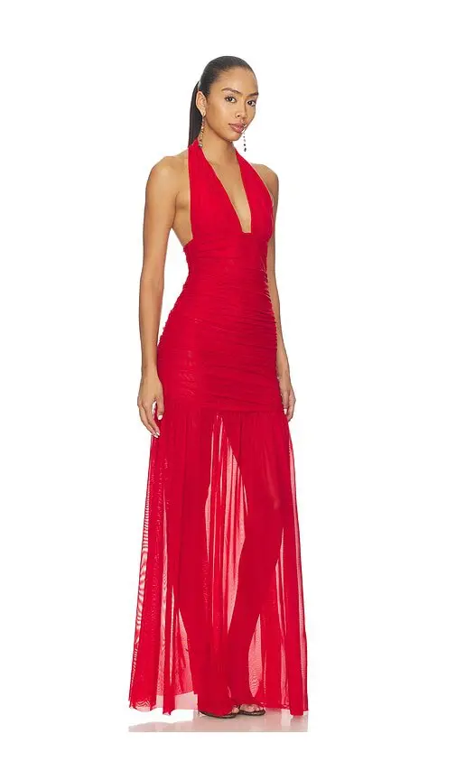SEROYA Teghan Mesh Dress In Red