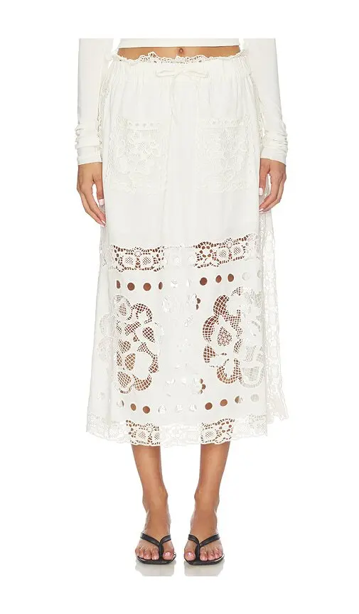 Sea Gardener Embroidered Midi Skirt