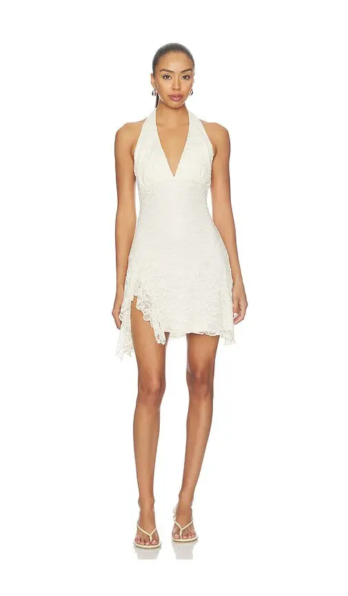 Steve Madden Lace Halterneck Dress With Slit - Cream