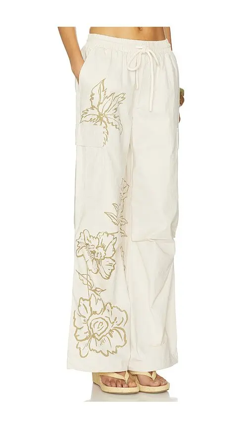 JULIET JOHNSTONE Cotton Parachute Pants With Floral Graphic - Cream