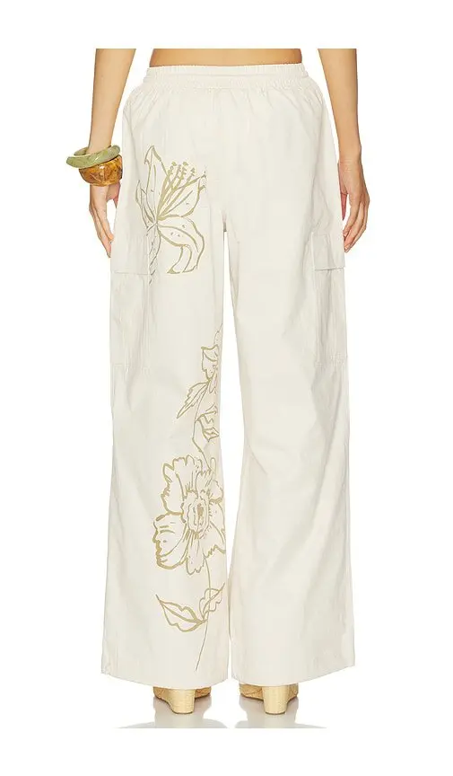 JULIET JOHNSTONE Cotton Parachute Pants With Floral Graphic - Cream