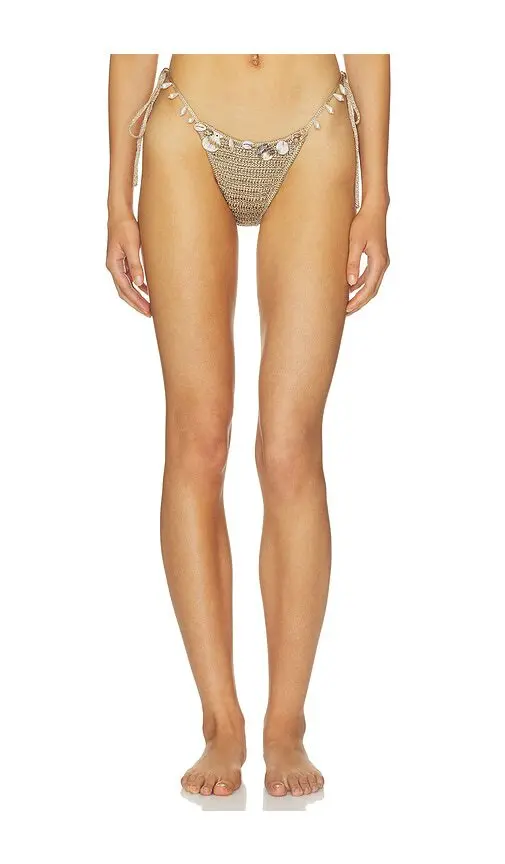 JADED LONDON Anatase Crochet With Hanging Shells Bikini Bottom - Beige
