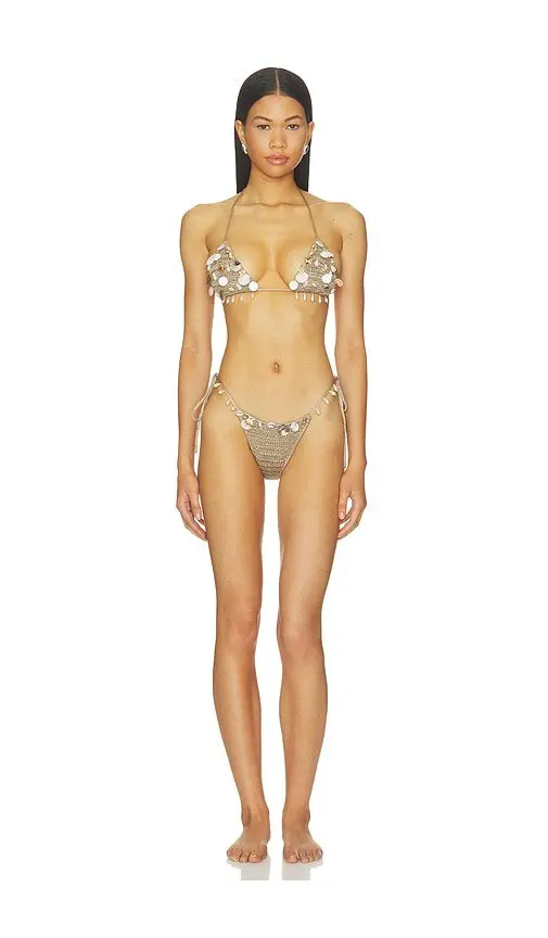 JADED LONDON Crochet Shell Embellished Bikini Top