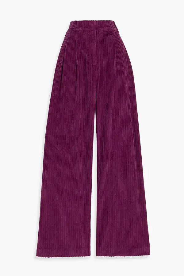 Farm Rio Pleated Cottoncorduroy Wideleg Pants - Purple