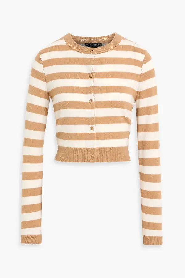 Alice + Olivia Alice Olivia Dollie Cropped Striped Cashmereblend Cardigan - Camel