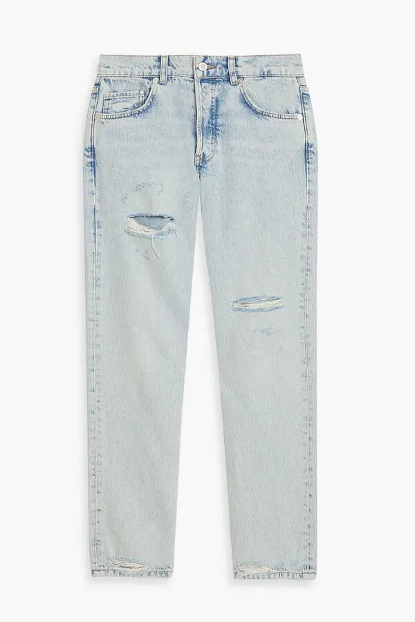 ANINE BING Kate Distressed High-rise Straight-leg Jeans - Light Denim