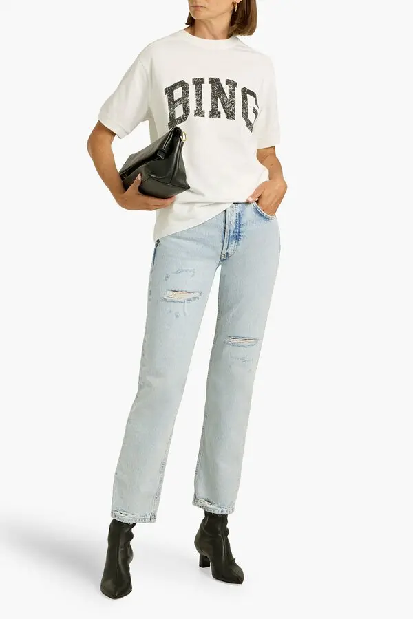 ANINE BING Kate Distressed High-rise Straight-leg Jeans