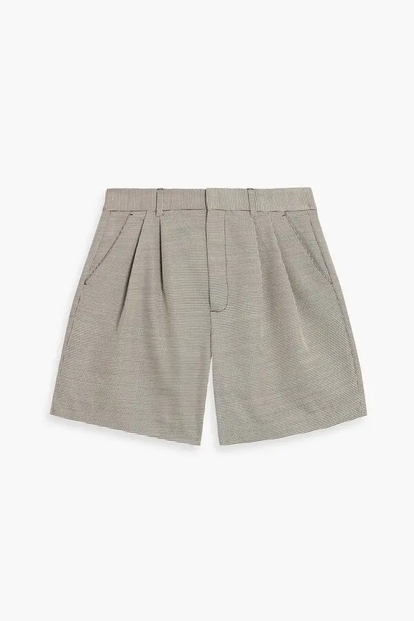 ANINE BING Carrie Pleated Houndstooth Woolblend Shorts - Black