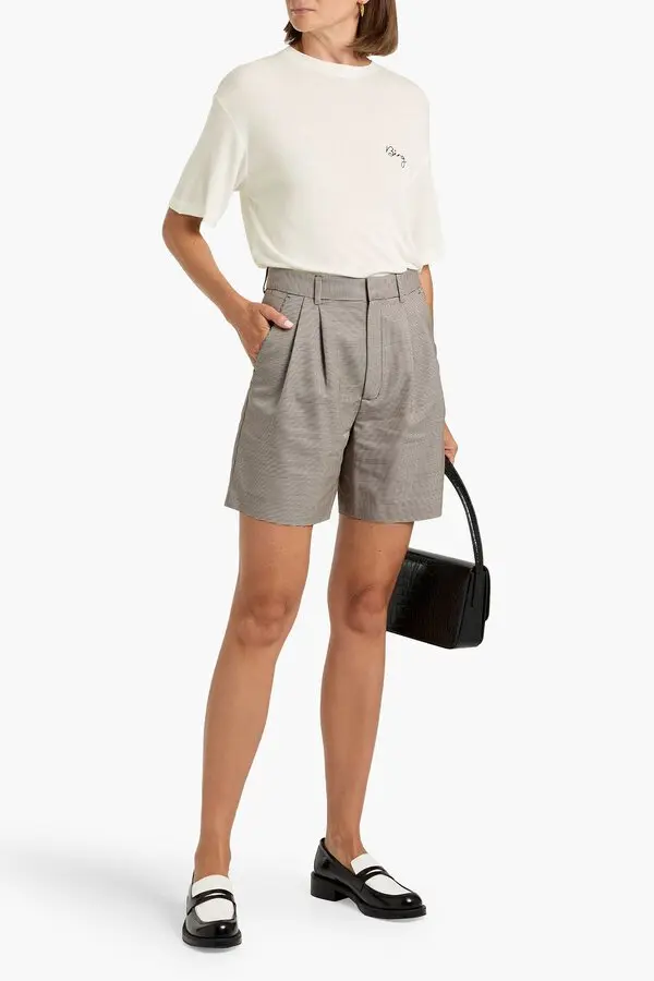 ANINE BING Carrie Pleated Houndstooth Wool-blend Shorts
