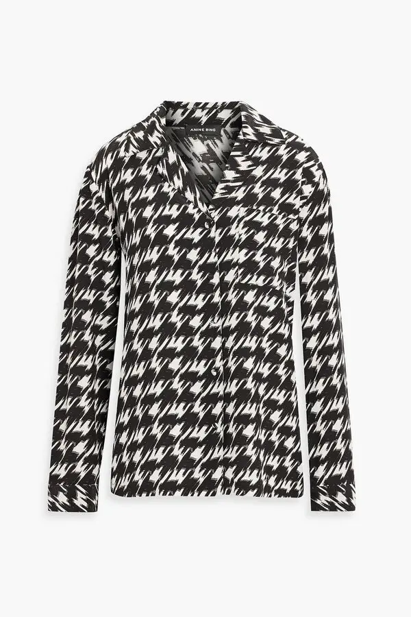 ANINE BING Aiden Houndstooth Crepe Shirt - Black