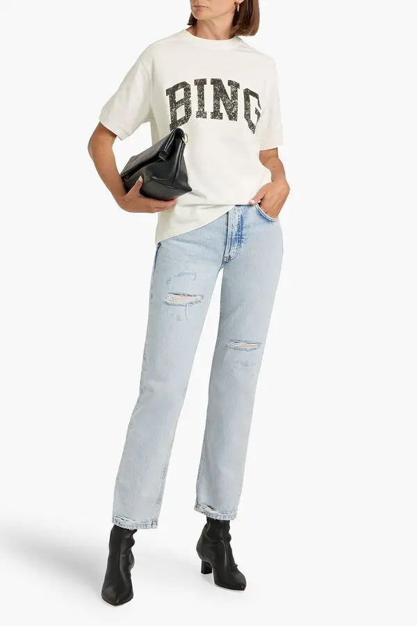 ANINE BING Jaylin Logoprint Cottonjersey Tshirt