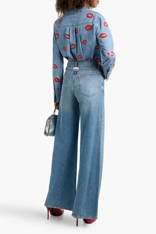 Alice + Olivia Alice Olivia Finely Printed Denim Shirt