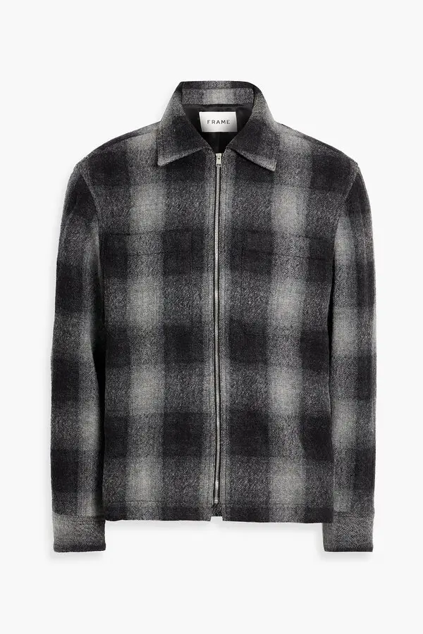 FRAME Checked Woolflannel Overshirt - Dark Gray