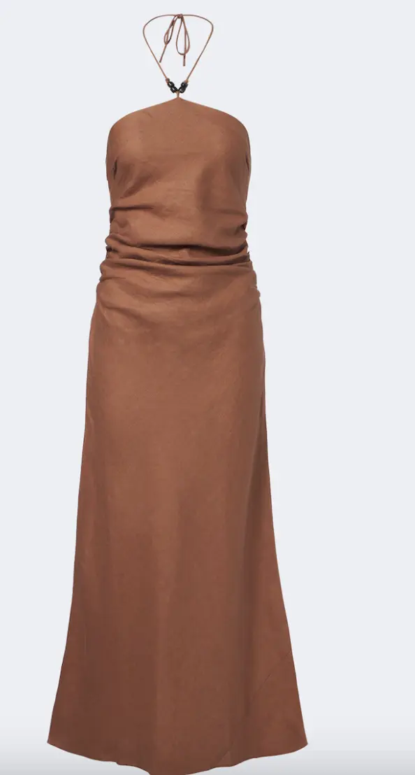 Faithfull The Brand Natalia Halterneck Linen Midi Dress - Brown