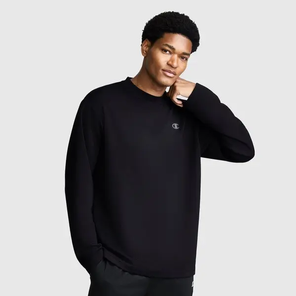 Champion Sport Long Sleeve Crewneck, C Logo - Black