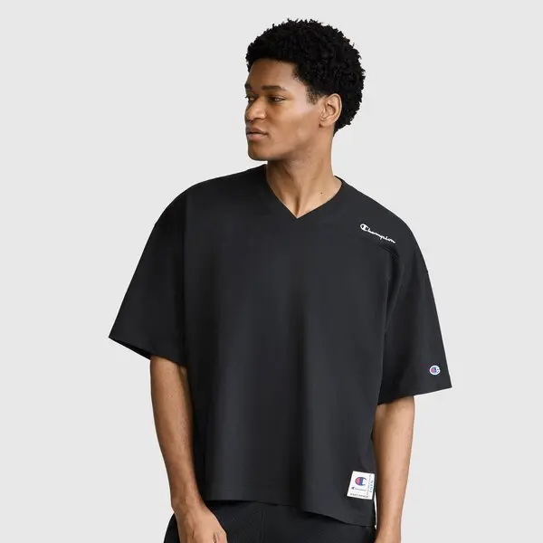 Champion Short Sleeve Boxy T-shirt, Embroidered Script Logo - Black