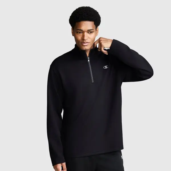 Champion Sport Long Sleeve 1/4 Zip Mockneck, C Logo - Black