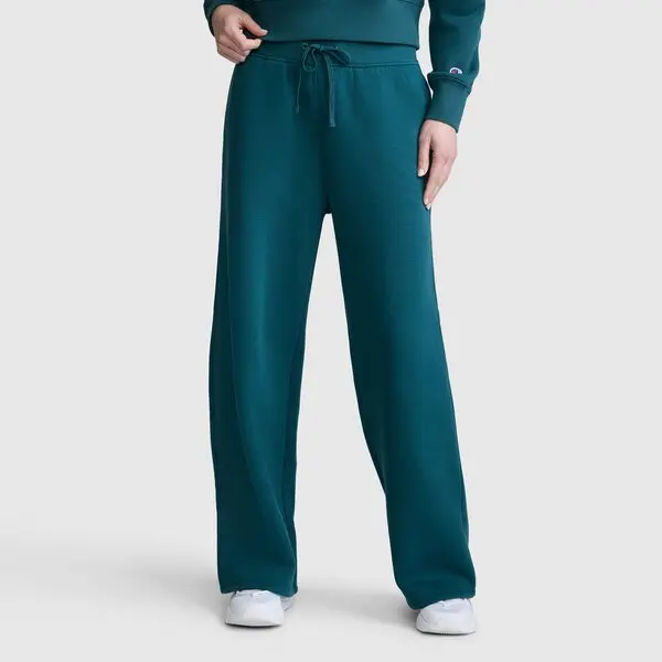 Champion Wide Leg Fleece Sweatpants, C Logo - Deep Teal