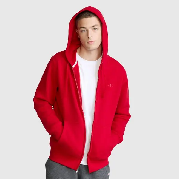 Champion Powerblend Full-zip Hoodie, C Logo - Tango Red