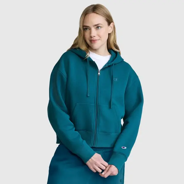 Champion Cropped Zip-up Hoodie - Deep Teal