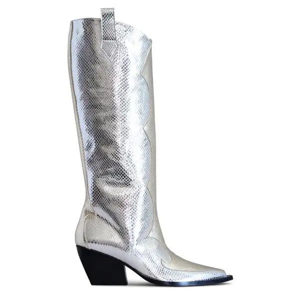 TERRY DE HAVILLAND Silver / Gold Jessie Silver Cowboy Boots - Silver/gold