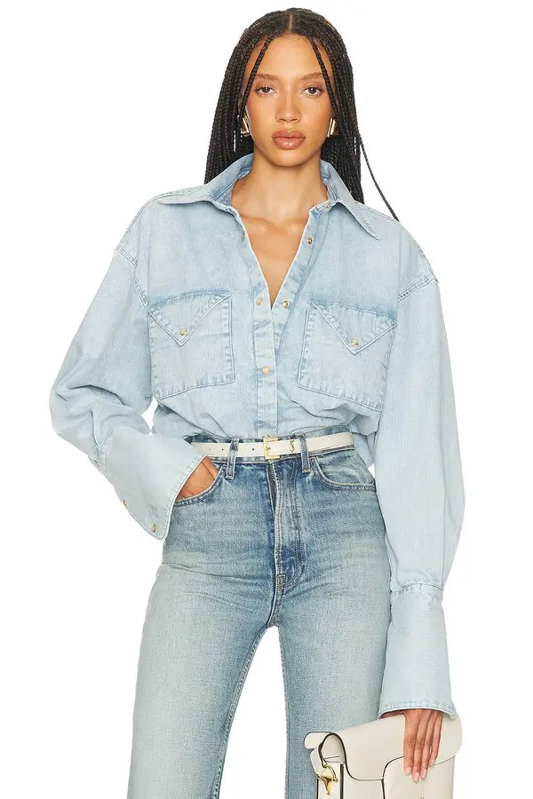 HELSA Washed Denim Shirt In Blue - Washed Blue