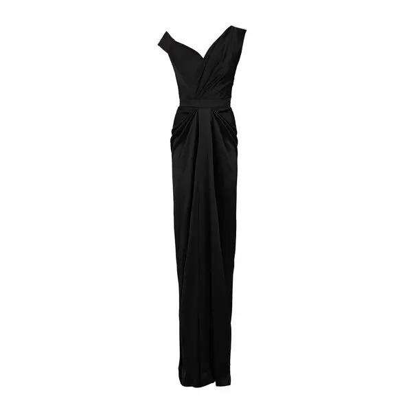 ALINA CERNATESCU One-shoulder V-neck Maxi Dress - Black