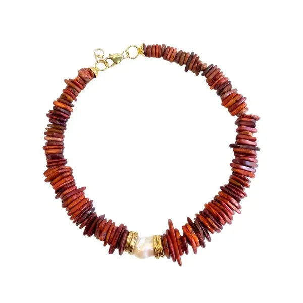 LINYA JEWELLERY Baroque Pearl Brown Coral Natural Stone Necklace - Gold