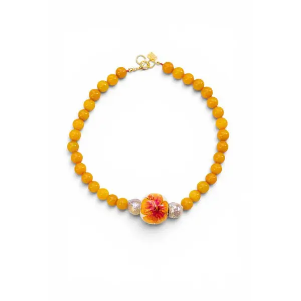 SUNSET MAGIC STUDIO Handpaint Detailed Gemstone Necklace-hibiscus - Yellow