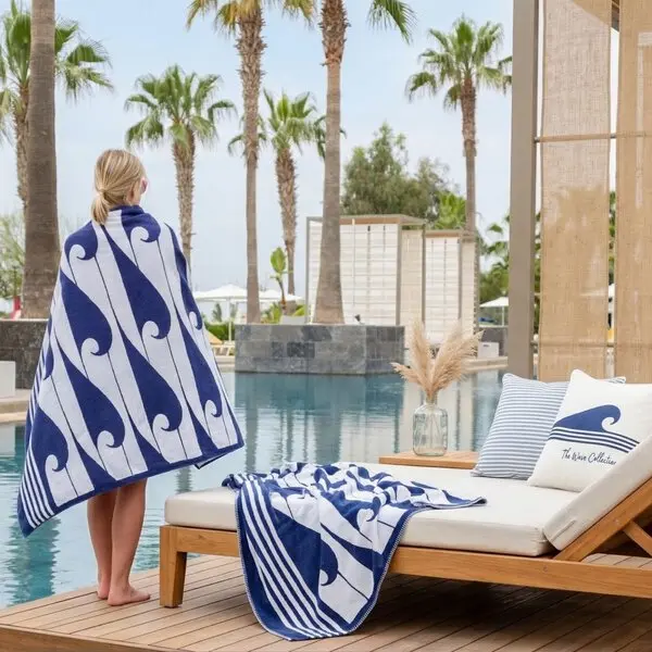 THE CORNISH SURFER Blue / White / Brown Waves Beach Towel Set