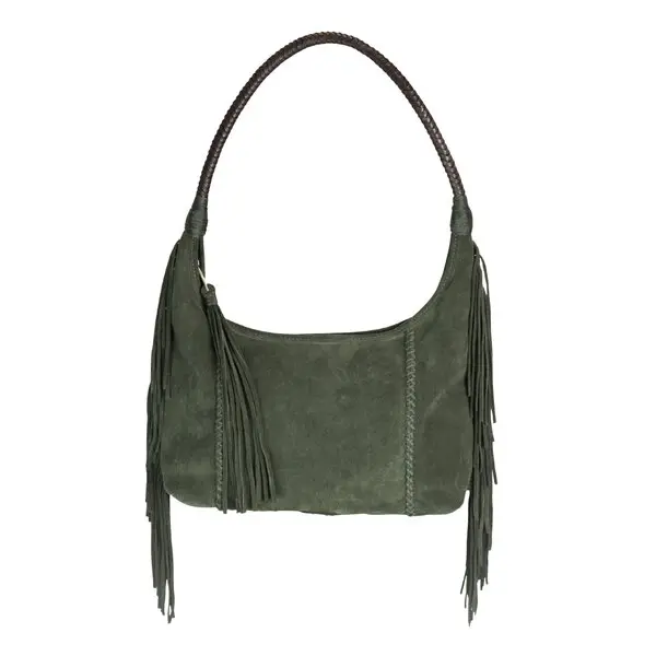 Carlos Falchi Suede Fringe Hobo Bag - Green