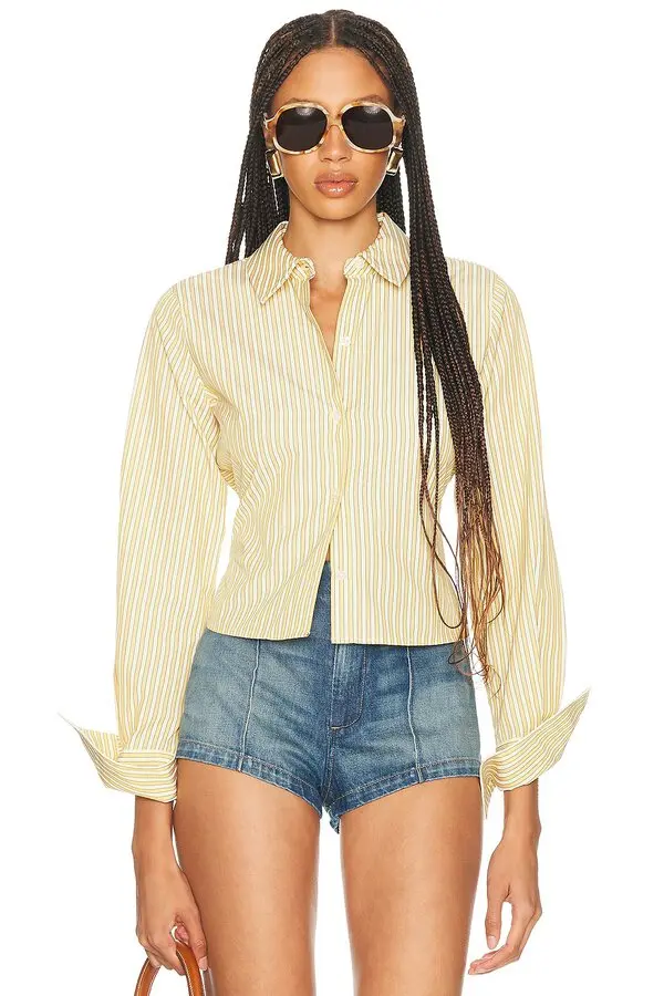 HELSA Stripe Poplin Fitted Shirt - Yellow Stripe
