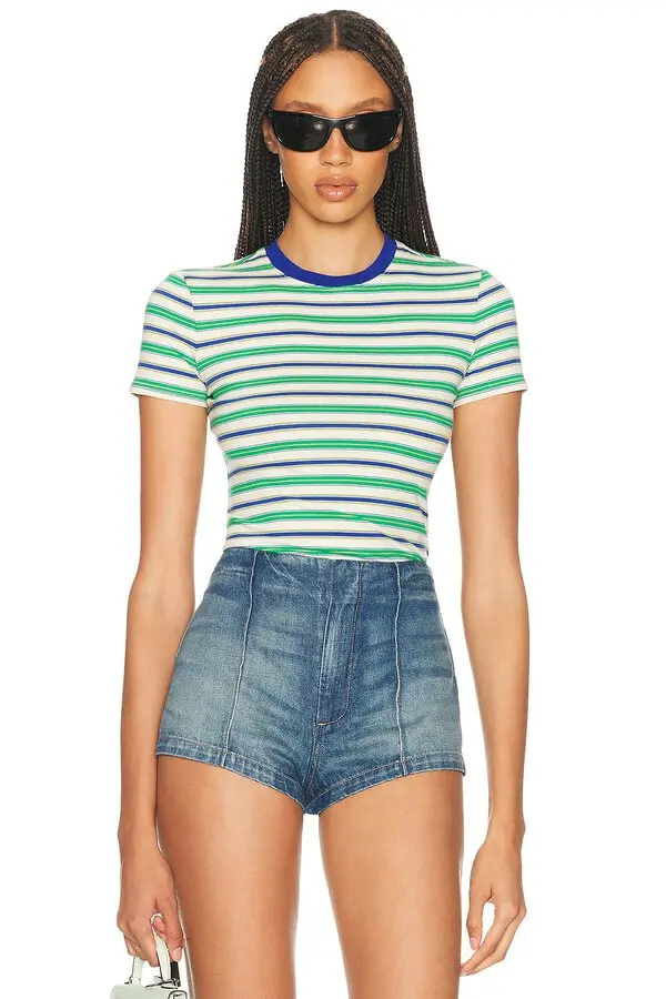 HELSA Striped Cropped T-shirt - Blue Stripe