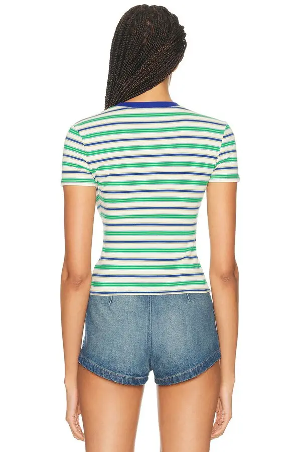 HELSA Striped Cropped Tee - Blue Stripe