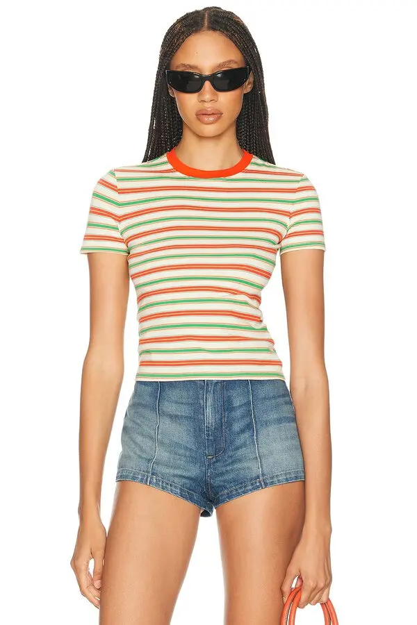 HELSA Striped Cropped T-shirt - Red Stripe