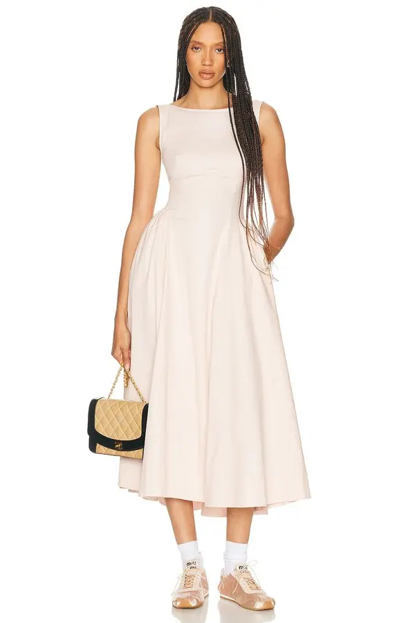 HELSA Stretch Cotton Sateen Midi Dress - Dusty Pink